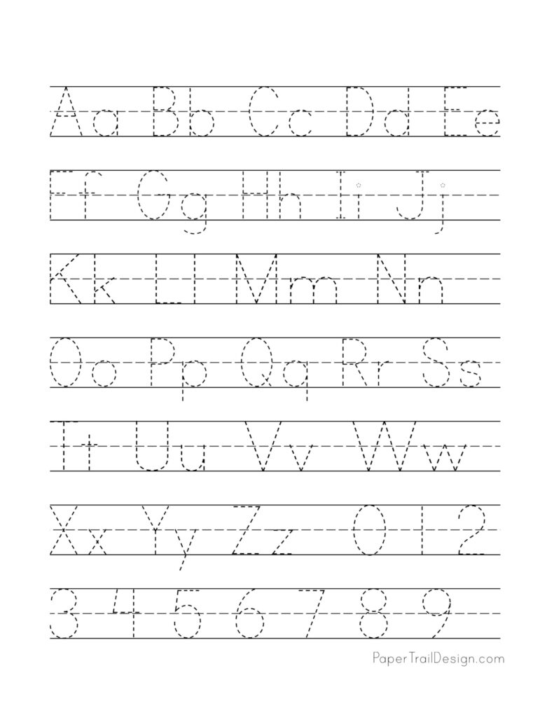 Free Printable Alphabet Handwriting Practice Sheets Paper Trail Design ...