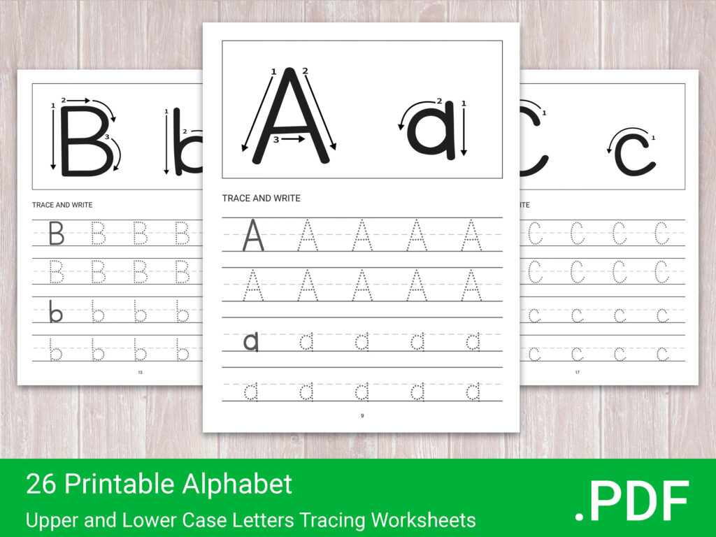 26 Printable Alphabet Upper And Lower Case Letters Tracing Worksheets ...