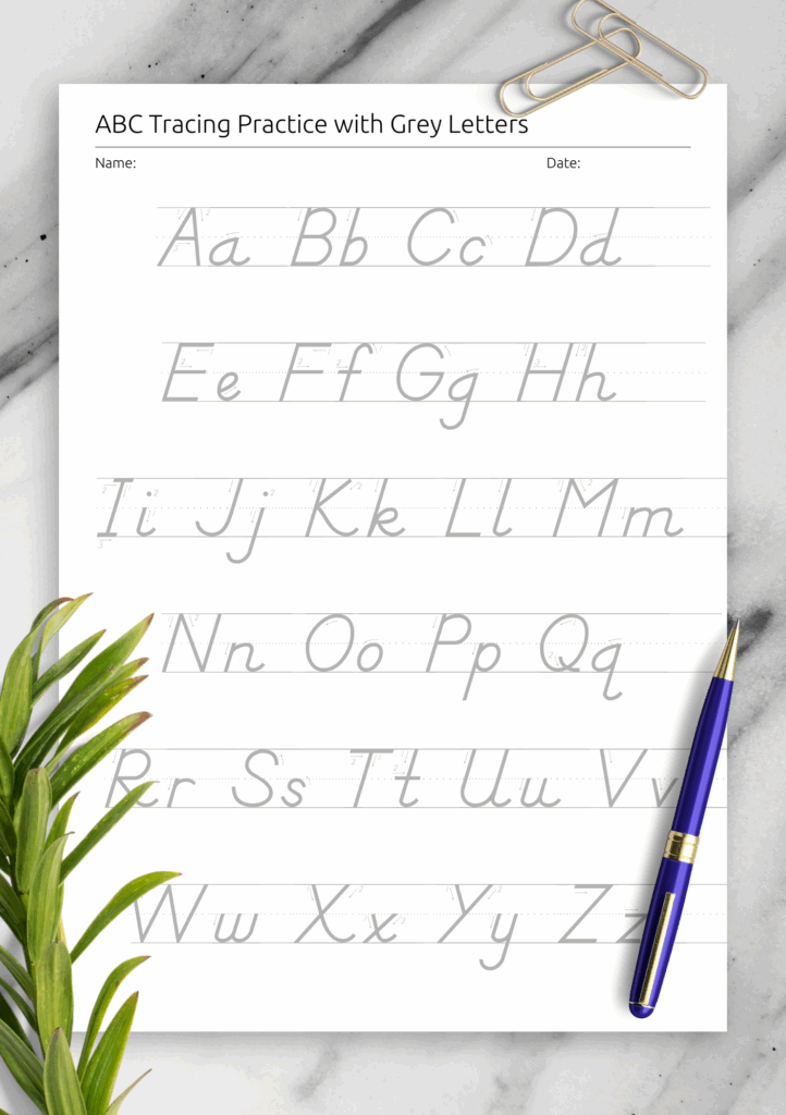 Download ABC Grey Letter Tracing For Kids Printable PDF - Letter ...