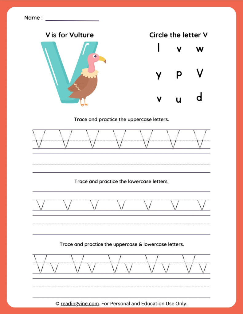 Letter V Tracing Worksheets For Preschool - Letter Tracing Worksheets